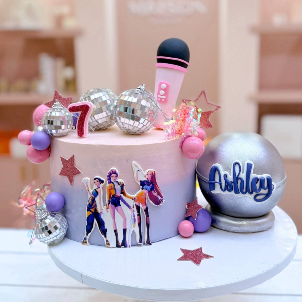 Kpop Demon Hunters Party Cake with Chocolate Piñata - Creme Maison Bakery